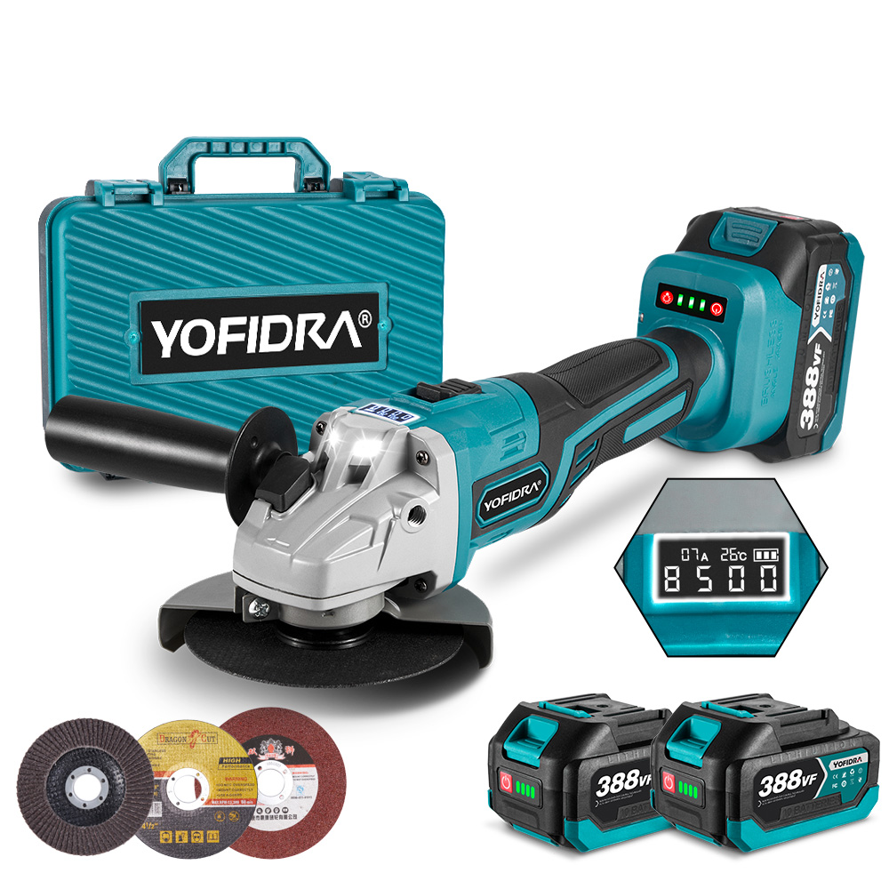 YOFIDRA 125mm M14 Brushless Angle Grinder with Digital Display Compa